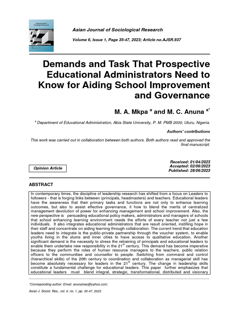 Demand and Task That Prospective Educational Administrators Need To ...