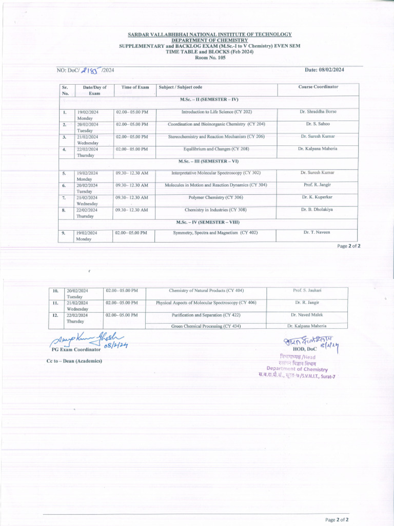Supp Even Sem Timetable | PDF