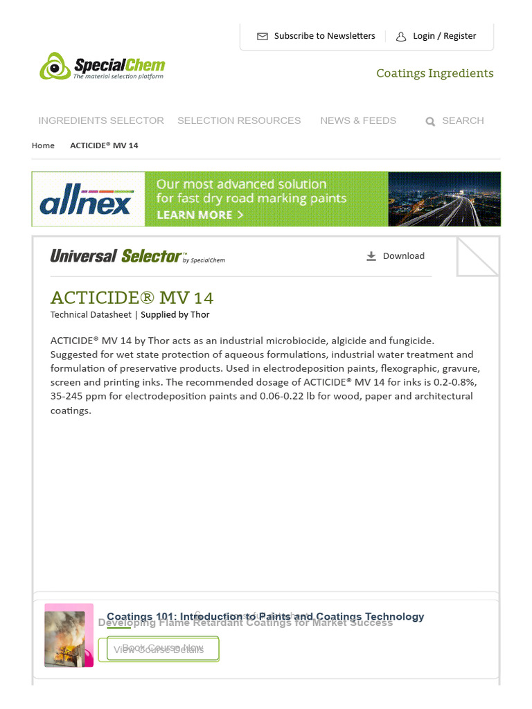 Acticide® MV 14 (Biocide) by Thor - Technical Datasheet | PDF | Finance ...