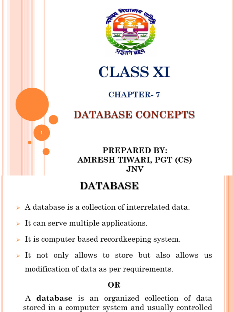 Class-XI Database+Concepts | PDF | Relational Model | Databases