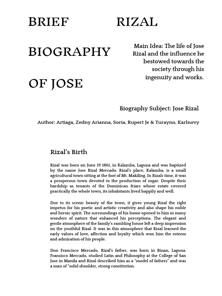Brief Biography of Jose Rizal | PDF