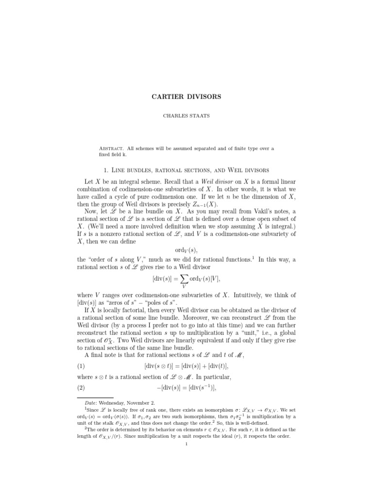 Cartier Divisors | Download Free PDF | Geometry | Mathematics
