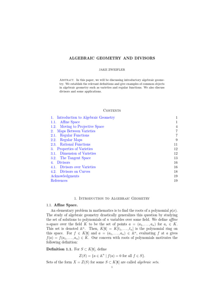 Algebraic Geometry and Divisors | PDF | Algebraic Geometry | Field ...