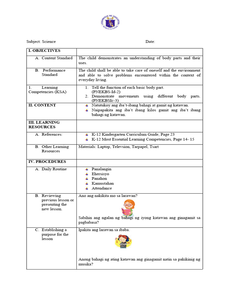 Kindergarten Cot Quarter 1 Week 7 | PDF