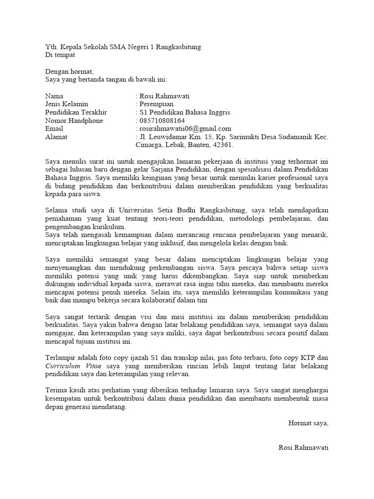 Surat Lamaran Pekerjaan SD-1 | PDF