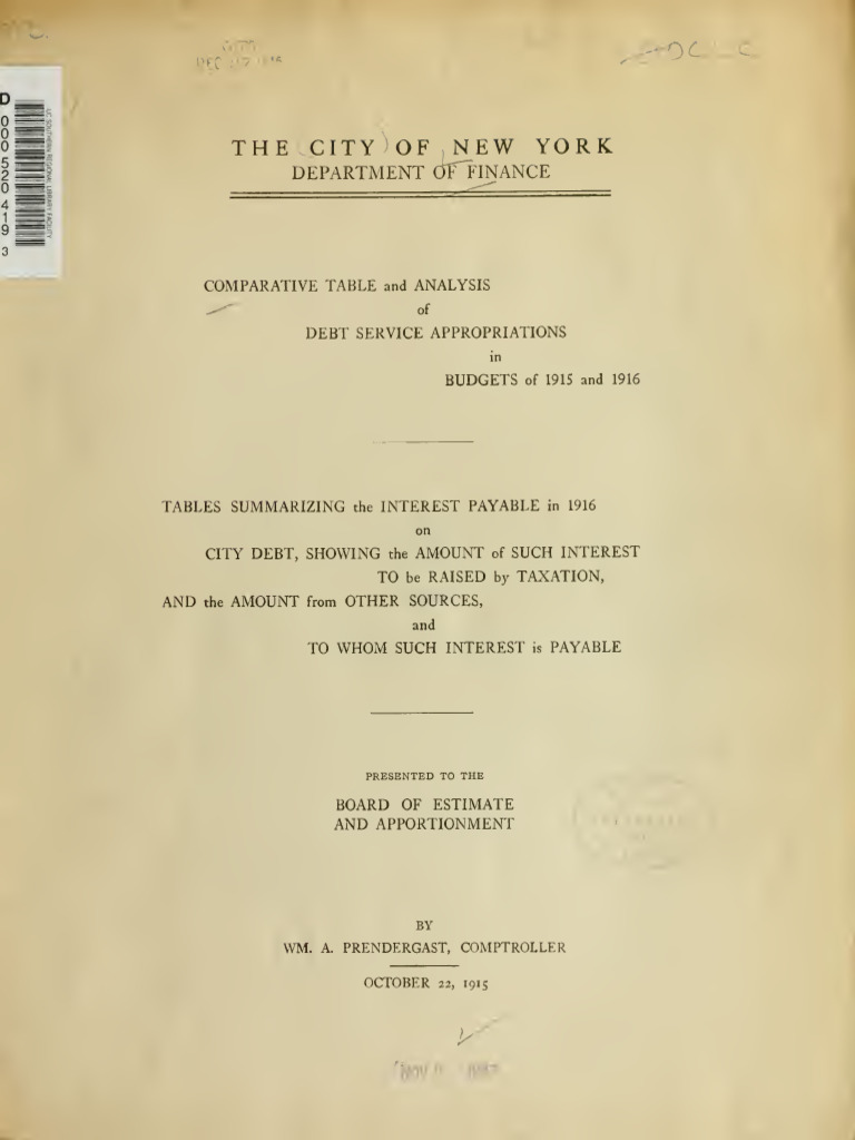 Comparative Table and Analysis of Debt Service Appropriations in ...
