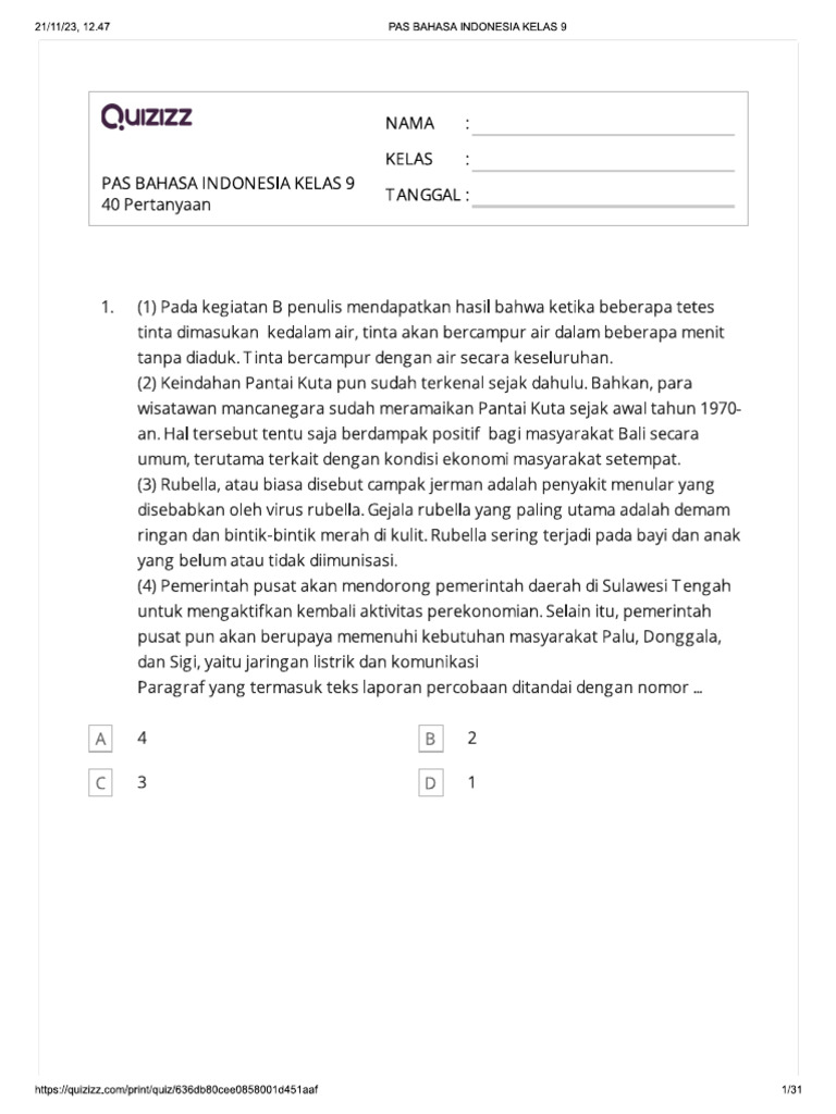 Latihan Soal PAS Bindo | PDF