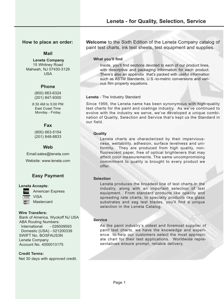 Leneta Paint Test Charts Catalog | PDF | Service Industries