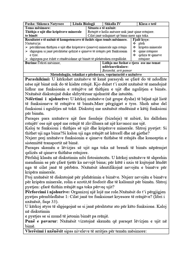 2.1 Thithja e ujit dhe kripërave minerale në bimët me lule | PDF