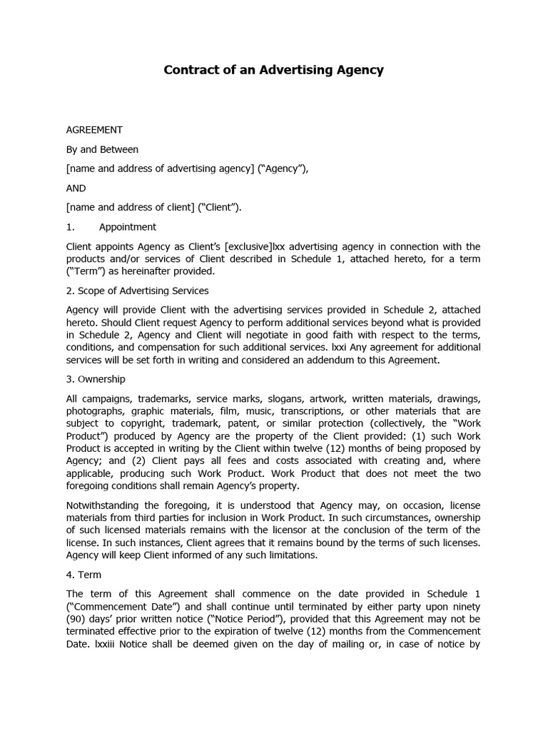 Advertising Agency Agreement | PDF | Indemnity | Invoice