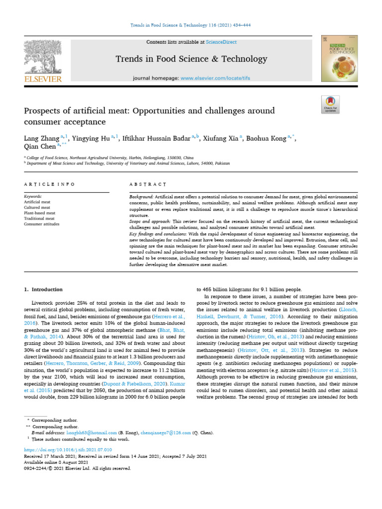 Prospects of Artificial Meat | PDF | Meat | Tissue Engineering