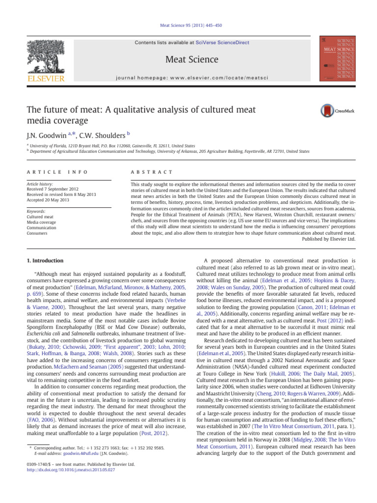 The Future of Meat A Qualitative Analysis of Cultured Meat Media Coverage | PDF | Meat | Media Bias