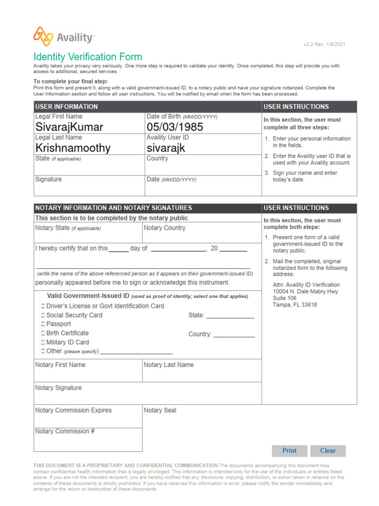 Availity Identity Verification Form | PDF | Identity Document | Notary ...