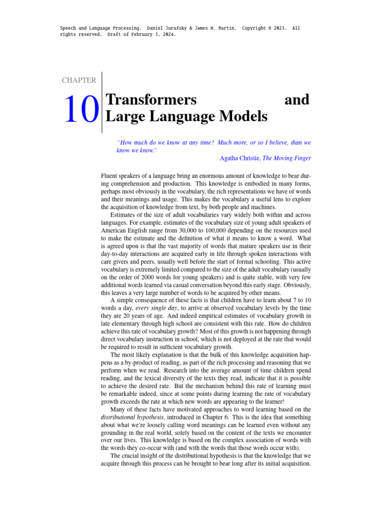 Transformers and Large Language Models | PDF | Vocabulary | Cognitive Science