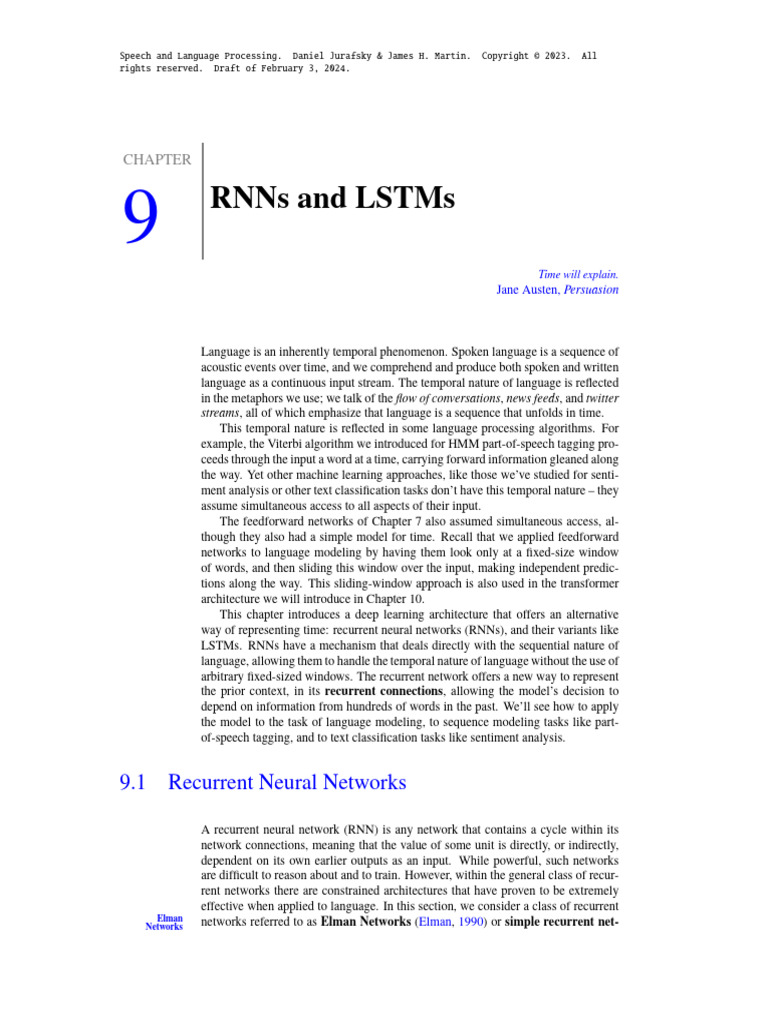 Rnns and LSTMS: 9.1 Recurrent Neural Networks | PDF