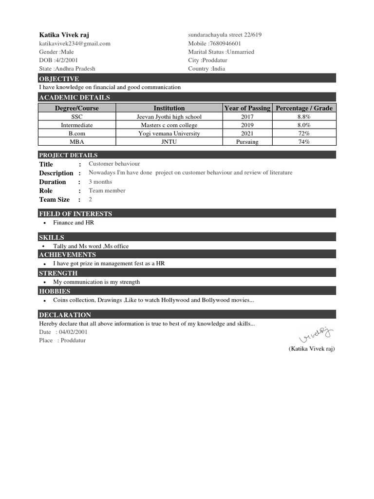 Katika Vivek raj_Functional Resume – 01 | PDF