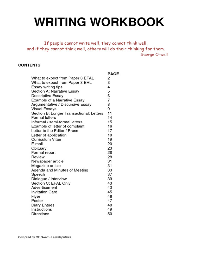 Writing Workbook Ehl and Efal 2021 | PDF | Essays | Madam