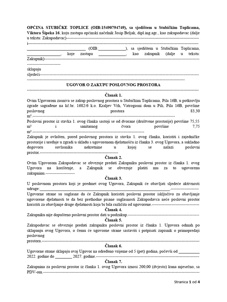 Obrazac-Ugovora-O-Zakupu-Poslovnog-Prostora - Copy - 2 | PDF