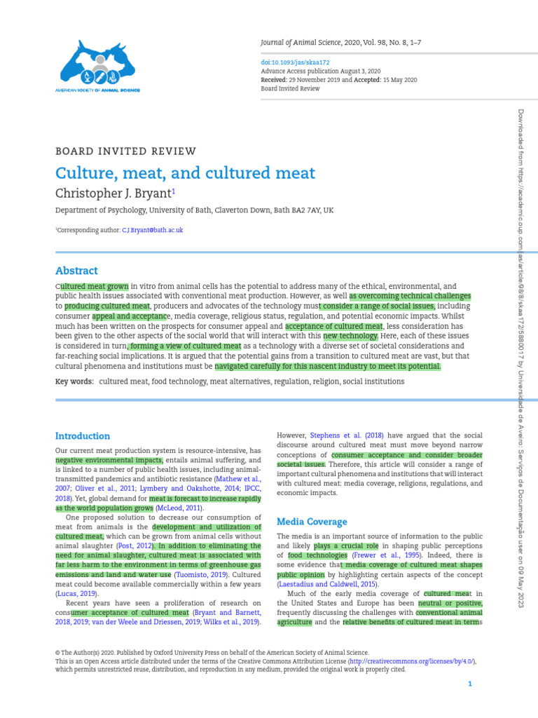 Culture, Meat, and Cultured Meat | PDF | Meat | Genetically Modified Food