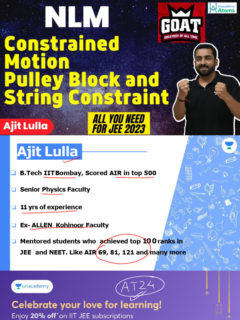 NLM Constrained Motion Pulley Block and String Constraint G O A | PDF