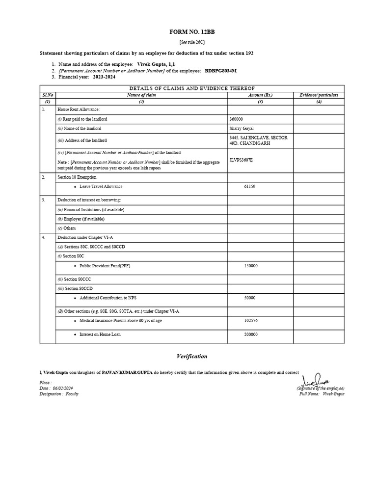 2023-2024 - FormNo12BB 2 | PDF