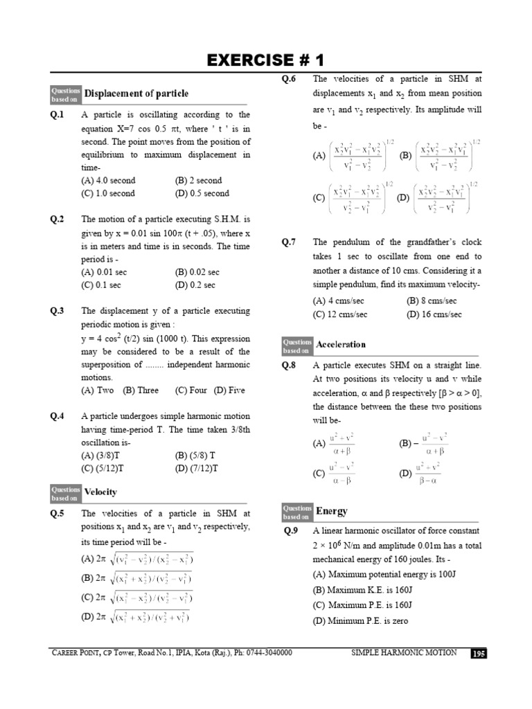 Simple Harmonic Motion Exercises | PDF | Oscillation | Pendulum