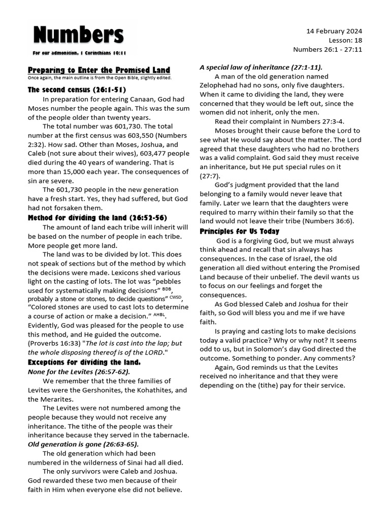 Numbers-26-27a-A4 | PDF | Book Of Numbers | Old Testament Books
