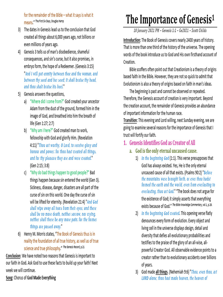 Gen 01.01 The Importance of Genesis | PDF | Genesis Creation Narrative ...