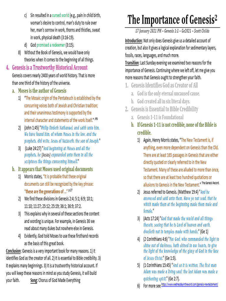 Gen 01.01 The Importance of Genesis 2 | PDF | Book Of Genesis | God