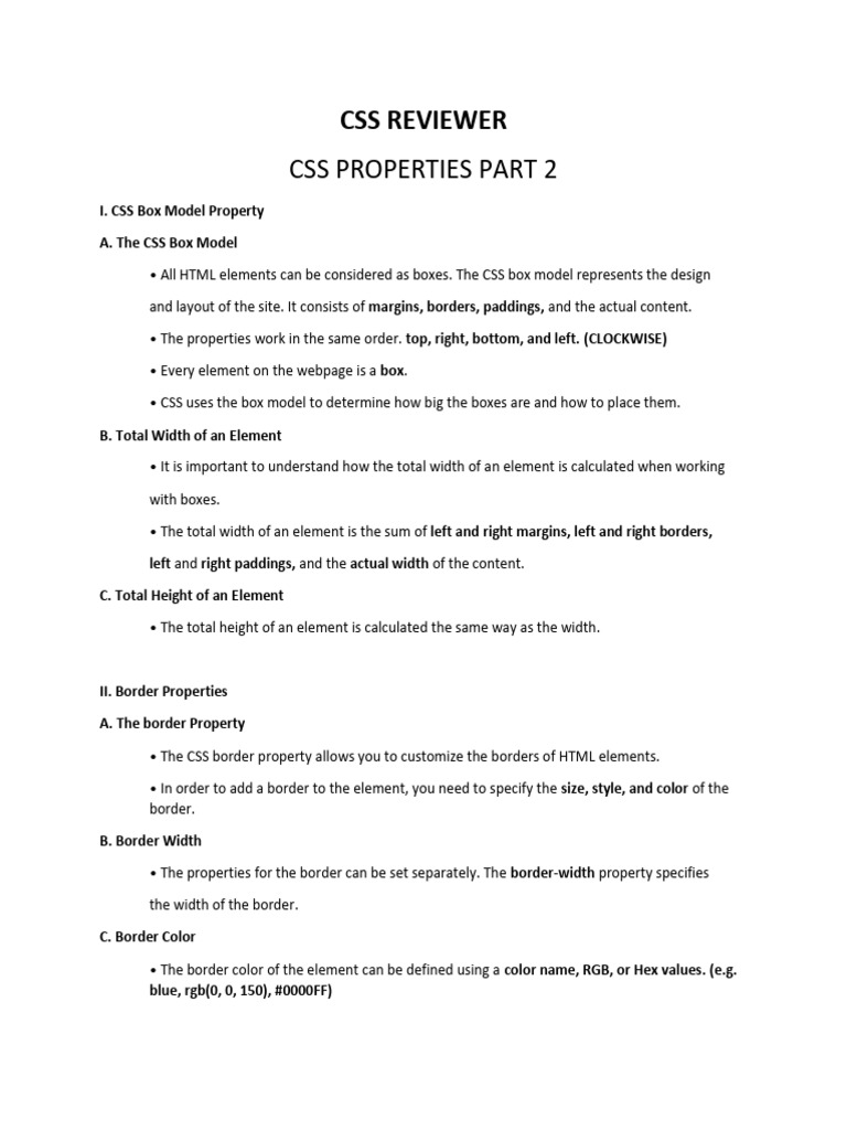 CSS REVIEWER | PDF | Html Element | Rgb Color Model