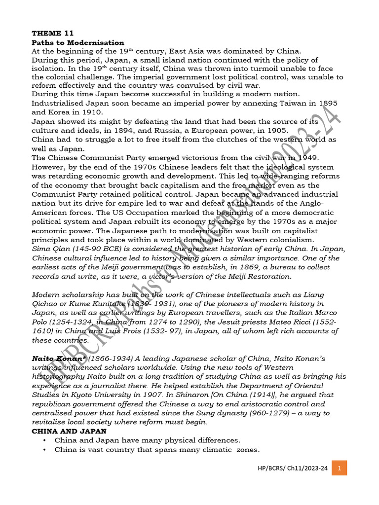 THEME 11 Paths To Modernisation Notes | PDF | Japan | China