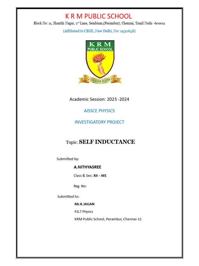Investigatory Project on Self Inductance | PDF | Inductance | Inductor