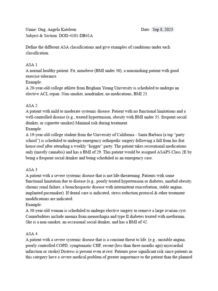 Oral Diagnosis ASA | PDF