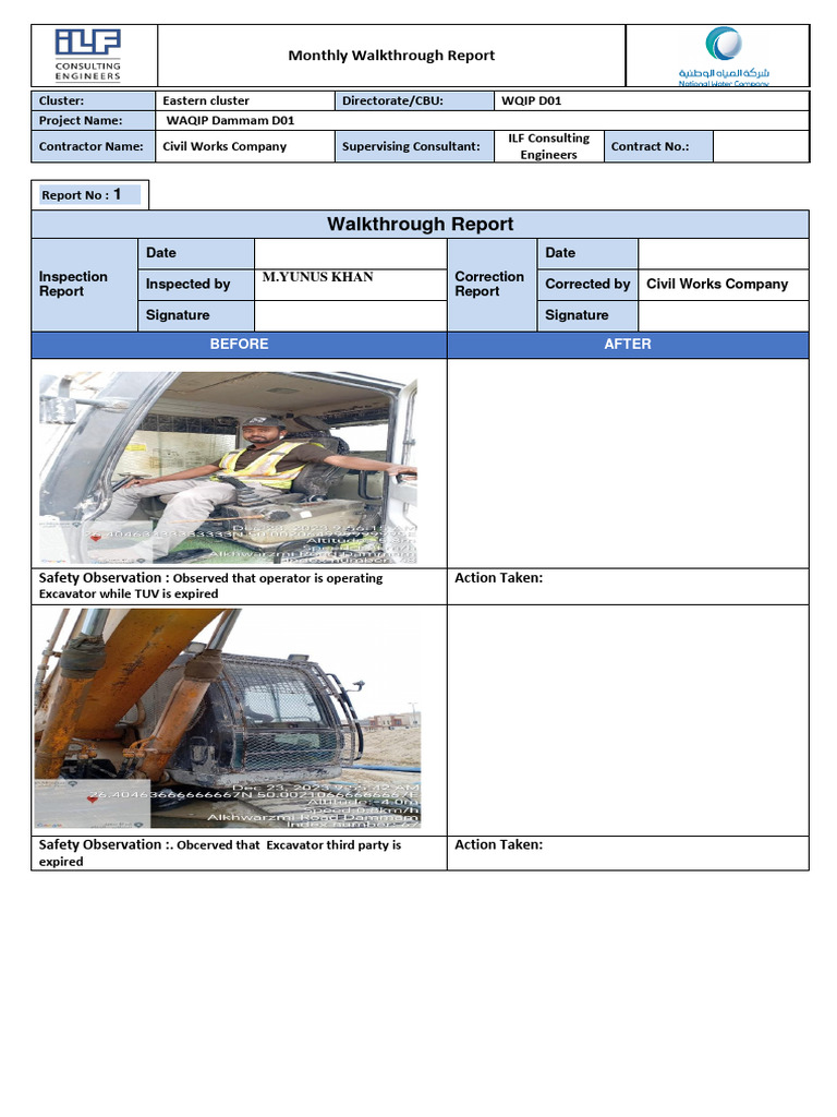 Walkthrough Safety Observations Report 23-12-2023 | PDF | Labor ...