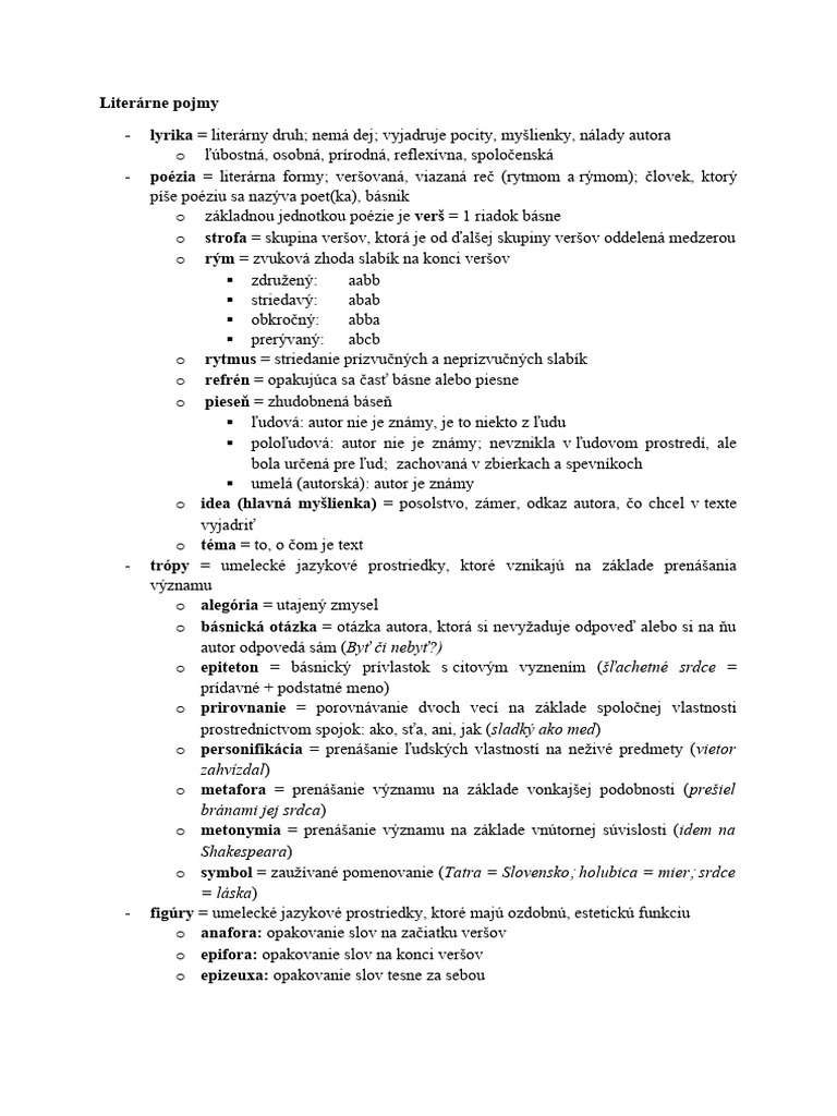 Lyrika - základné pojmy | PDF