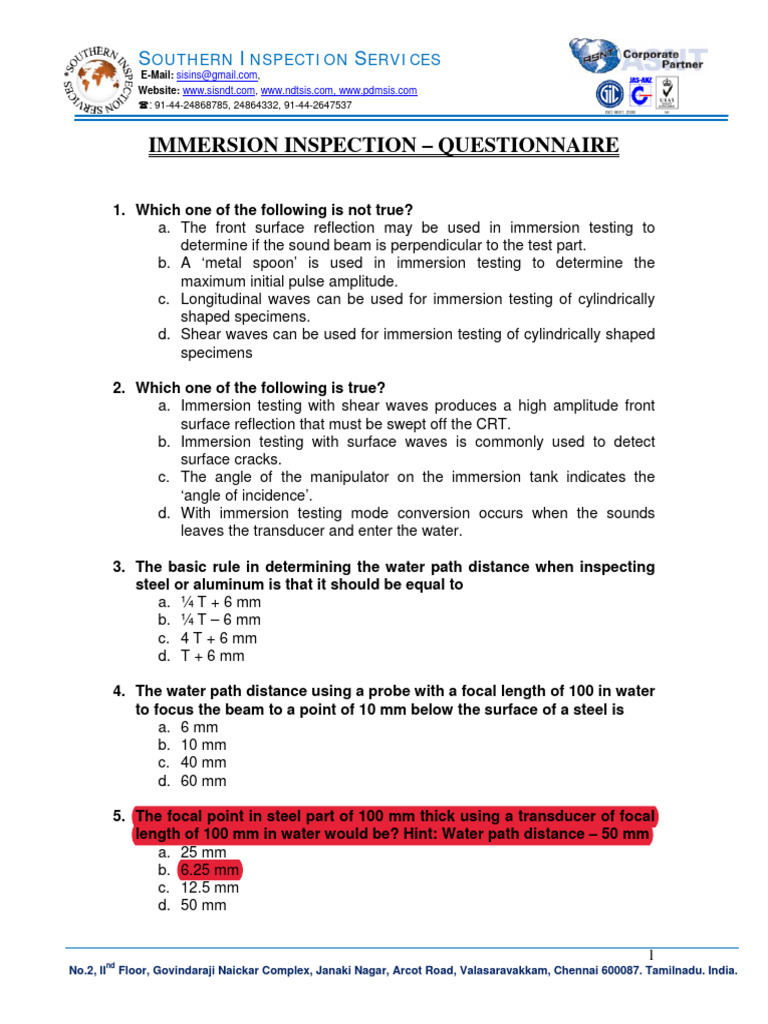 Qb on Immersion Testing 4 | PDF | Waves | Materials Science