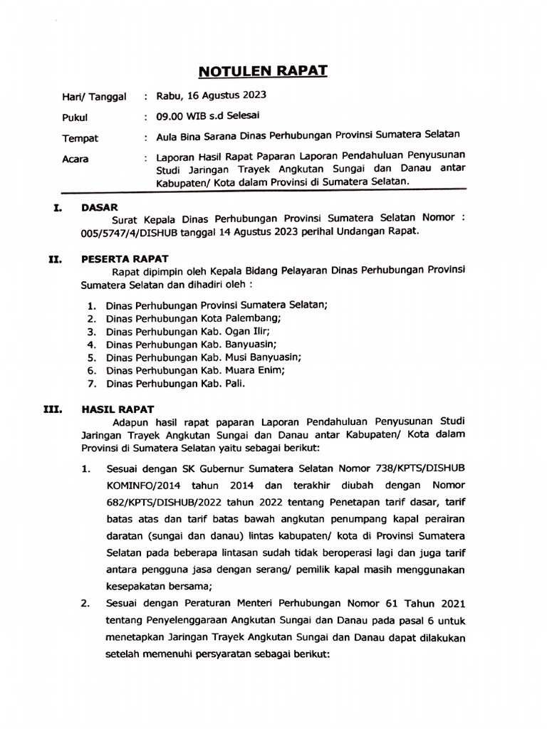 Notulen Rapat Laporan Jaringan Trayek | PDF