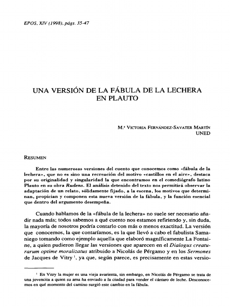 Fábula de la lechera en Plauto | PDF | Fábula | Comedia