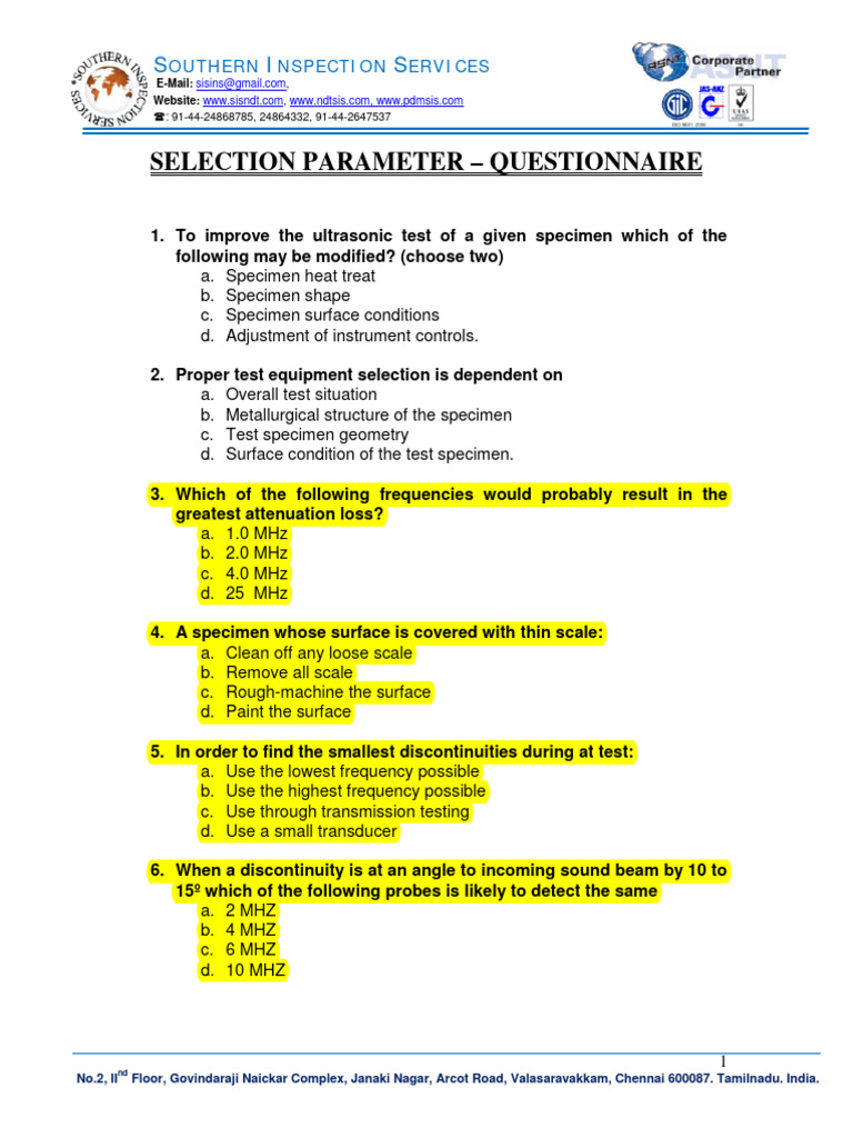 Ultrasonic Testing Questionnaire | PDF | Ultrasound | Waves