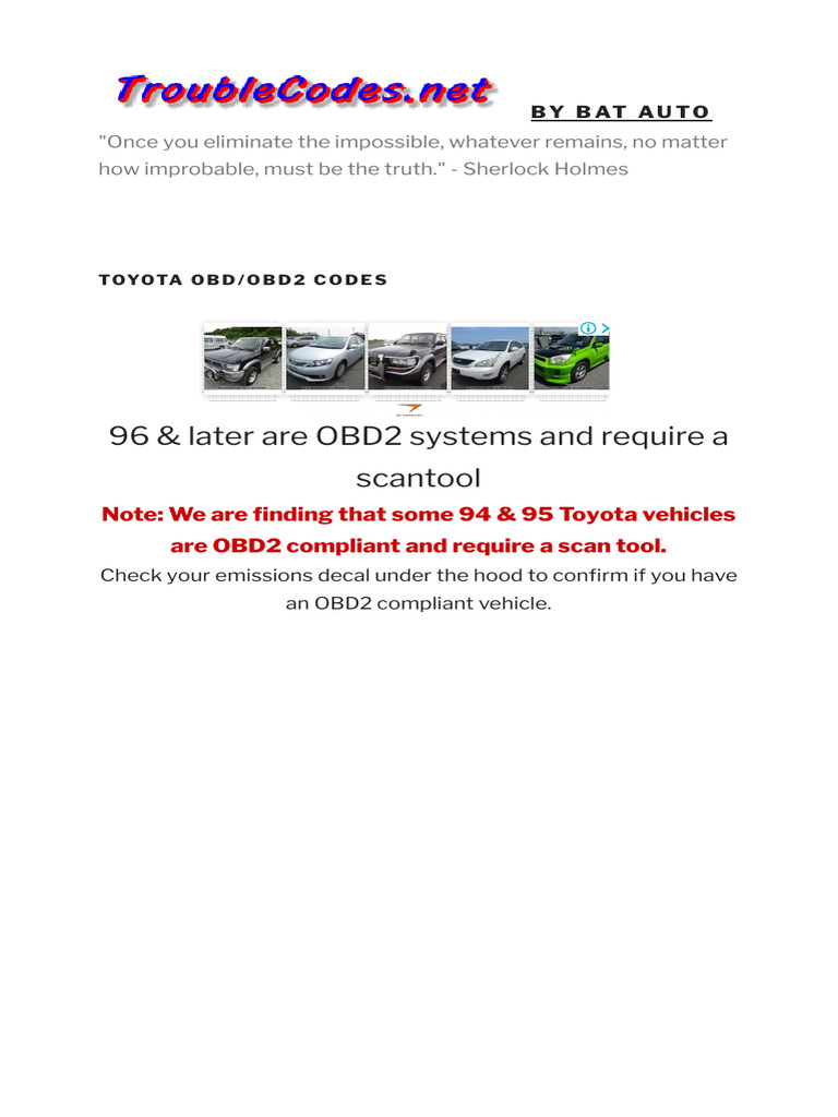 Toyota OBD - OBD2 Codes | PDF | Throttle | Transportation Engineering