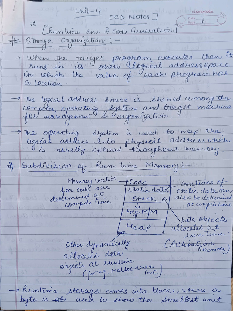(CD) Unit-4 Runtime Environment and Code Generation | PDF