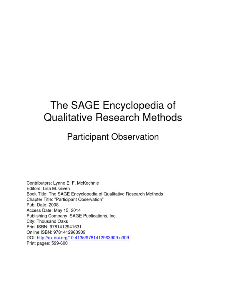 Overview of Participant Observation Method | PDF | Qualitative Research ...