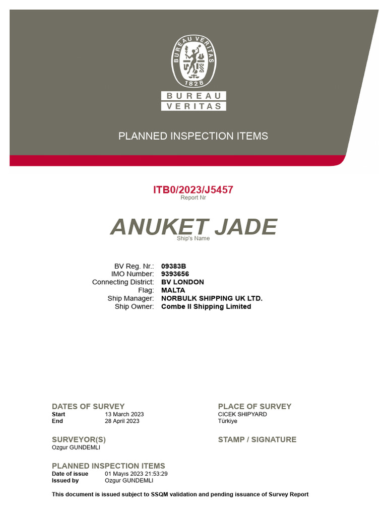 Anuket Jade: Planned Inspection Items | PDF