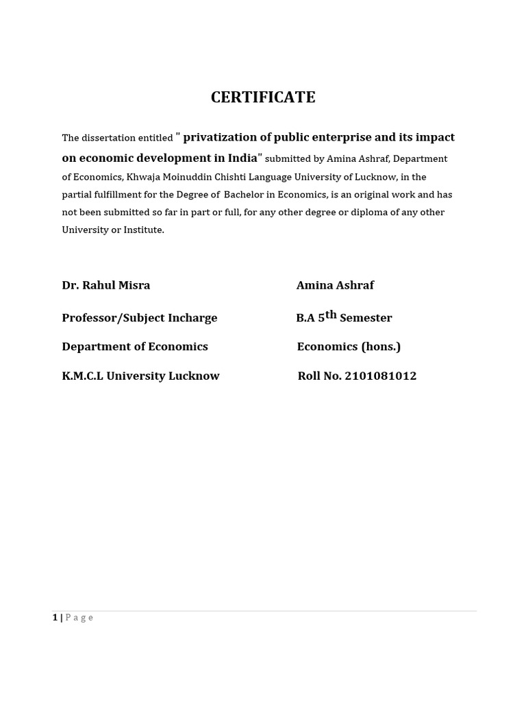 Amina Ashraf Dessertstion - (Privatization of Public Enterprise and Its ...