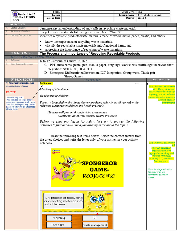 Recycling Lesson Plan for Grade 6 | PDF | Recycling | Waste