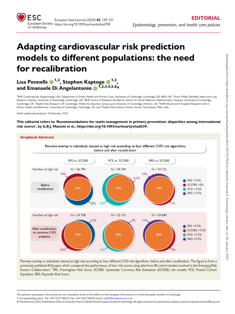 Adapting Cardiovascular Risk Prediction Models To Different Populations ...
