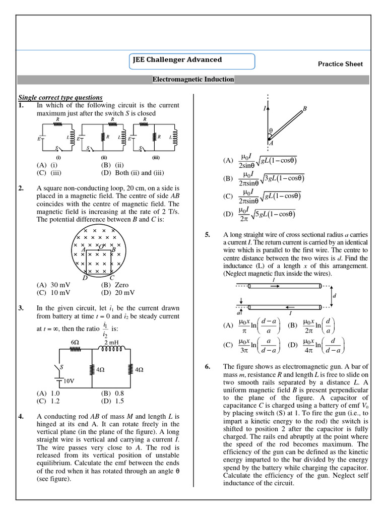 Electromagnetic Induction - Practice Sheet | PDF | Inductance | Inductor