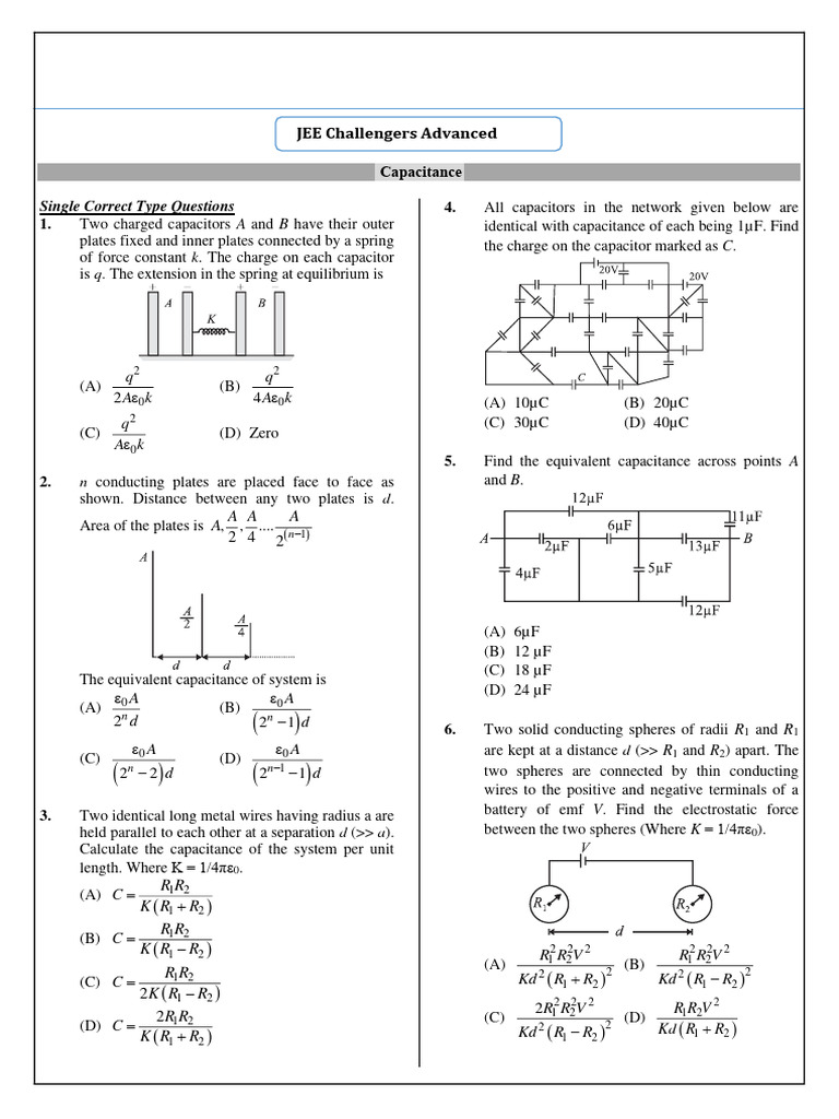 Capacitance - Practice Sheet | PDF | Capacitor | Capacitance