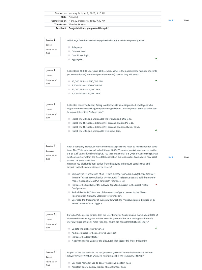 Final Evaluation Quiz (SIEM PoX L4) Attempt Review | PDF | Cloud Computing | Computer Network