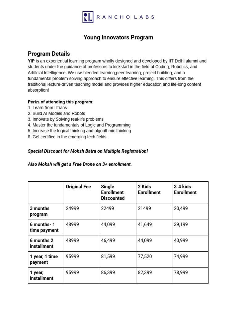 Young Innovators Program For Moksh | PDF